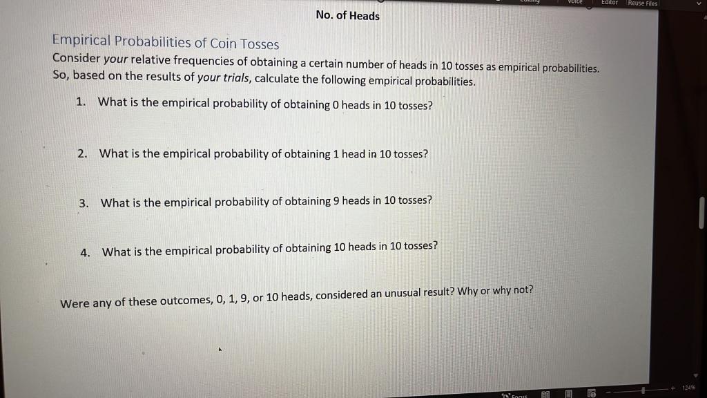 Solved Coin Toss Trials (Part 1) In this activity you will | Chegg.com