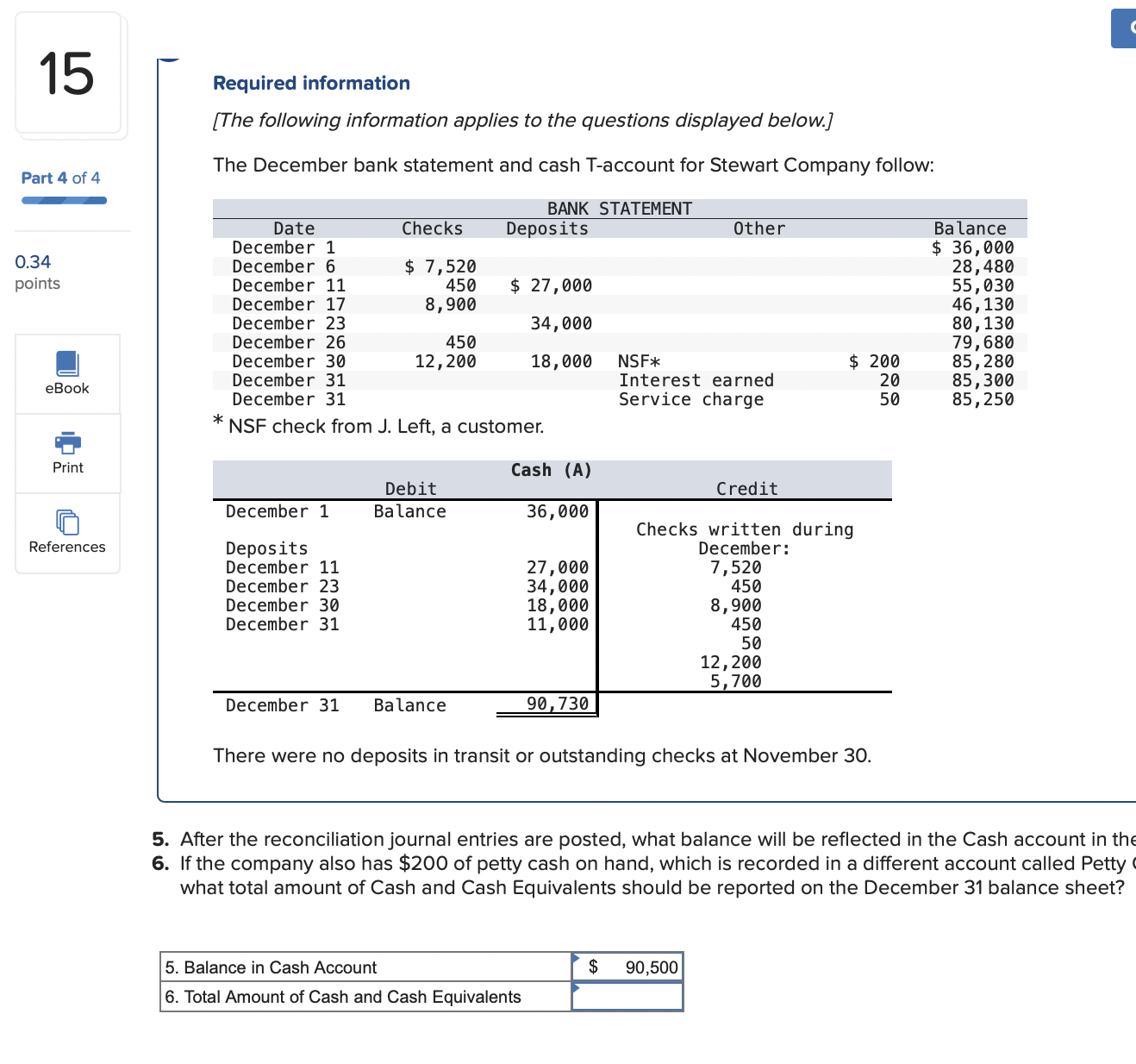 Solved No outstanding checks and no deposits in transit were | Chegg.com