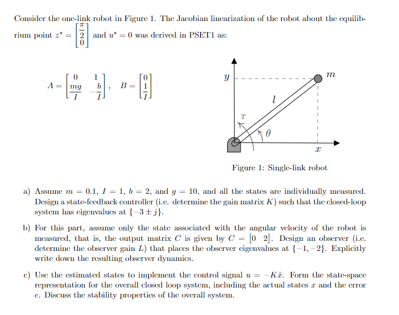Consider the one-link robot in Figure 1. The Jacobian | Chegg.com