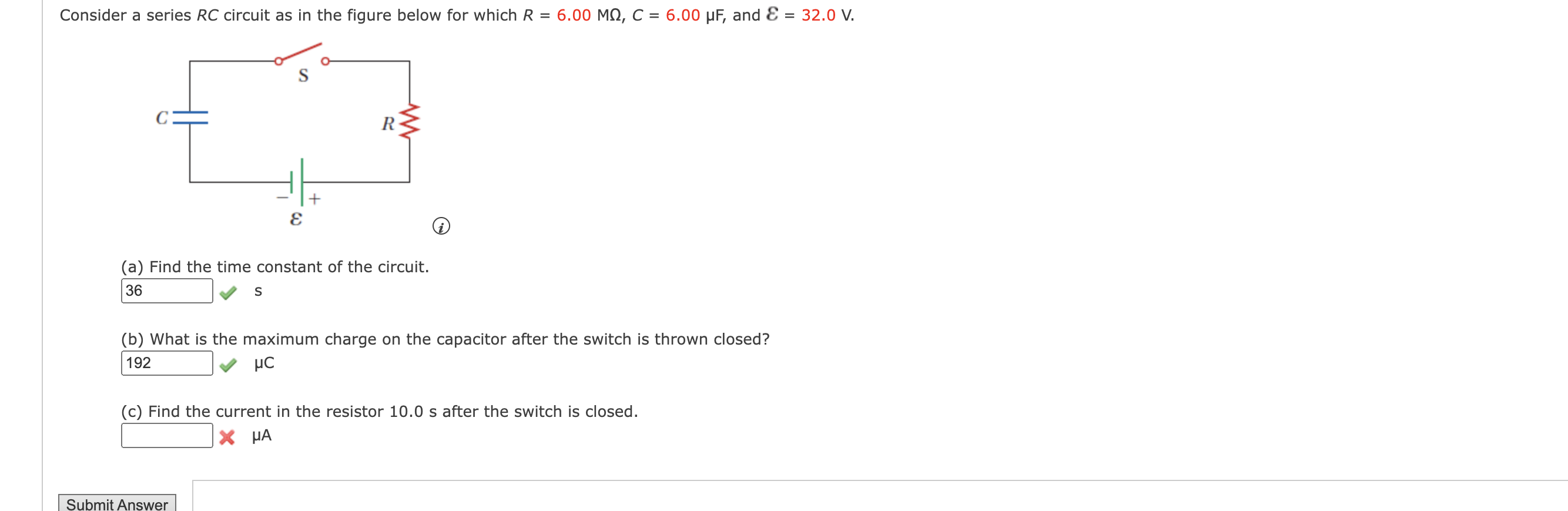 Solved Consider a series RC ﻿circuit as in the figure below | Chegg.com