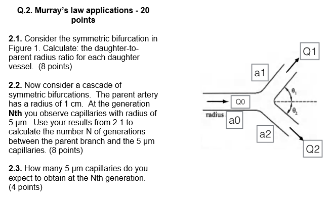 Solved Q.2. Murray's law applications - 20 points 2.1. | Chegg.com