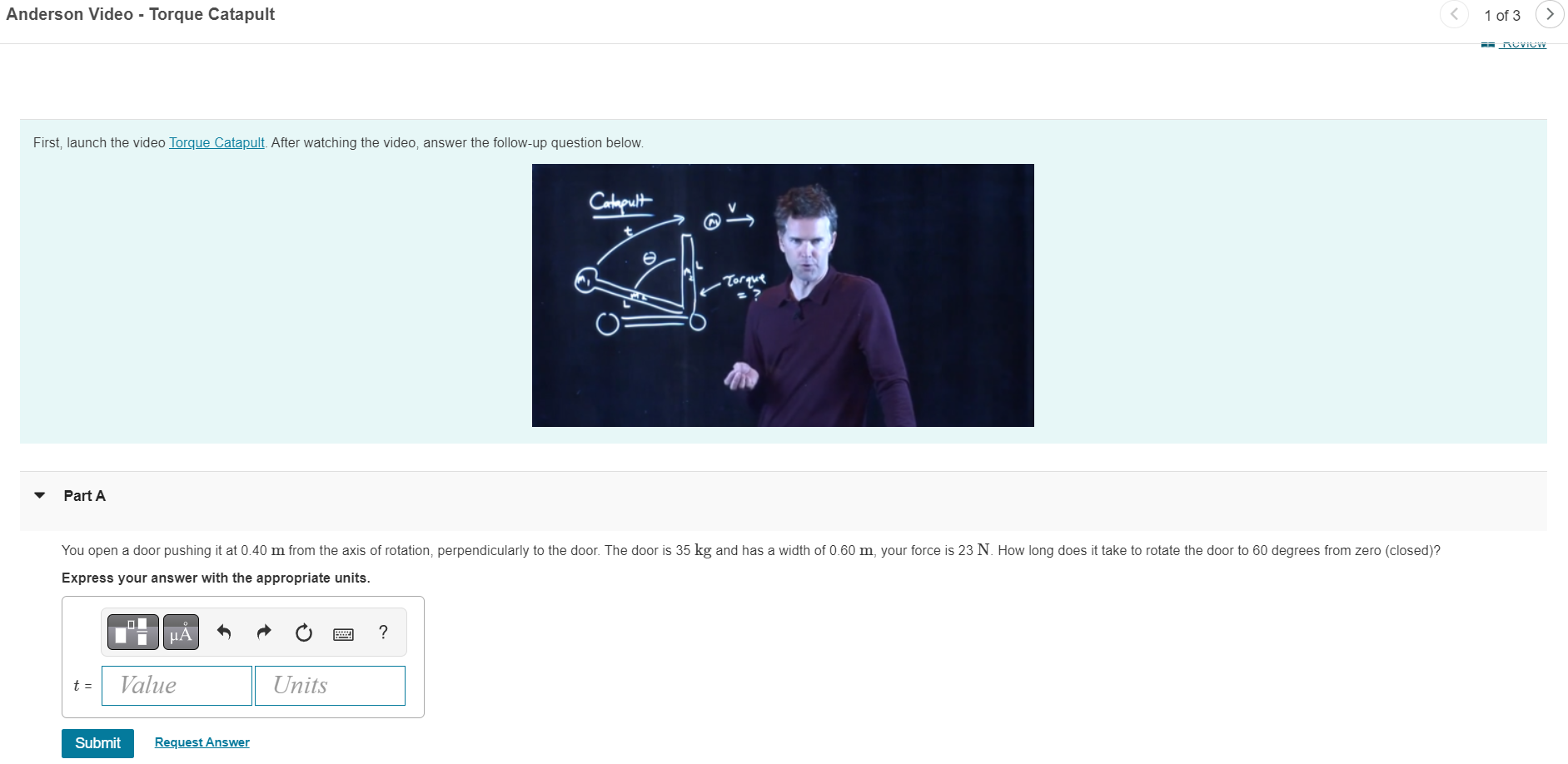 Solved Anderson Video - Torque Catapult First, launch the | Chegg.com