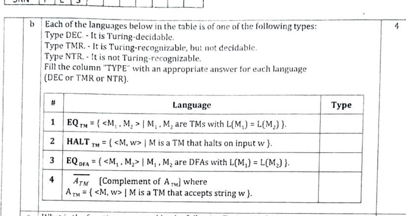 Solved Each of the languages below in the table is of one of | Chegg.com