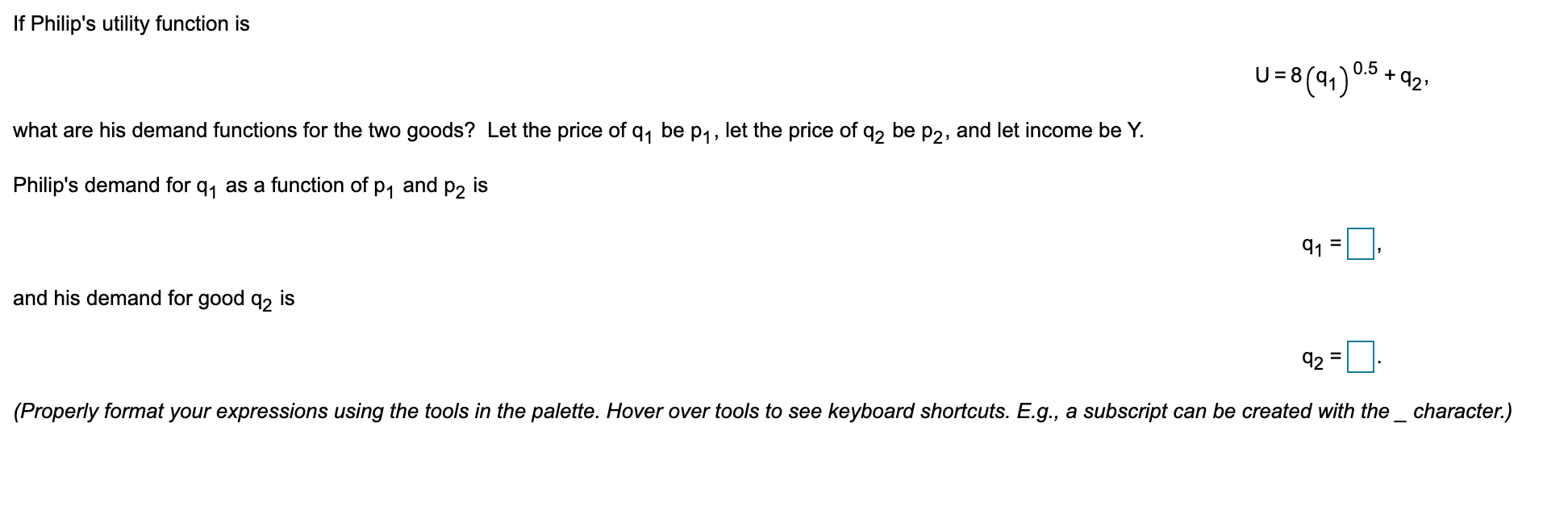 Solved If Philip's utility function is U8 U = 8(91)0.5 +92: | Chegg.com