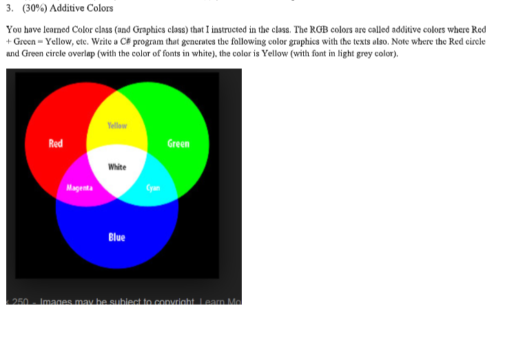 3, (30%) Additive Colors You have learned Color class | Chegg.com