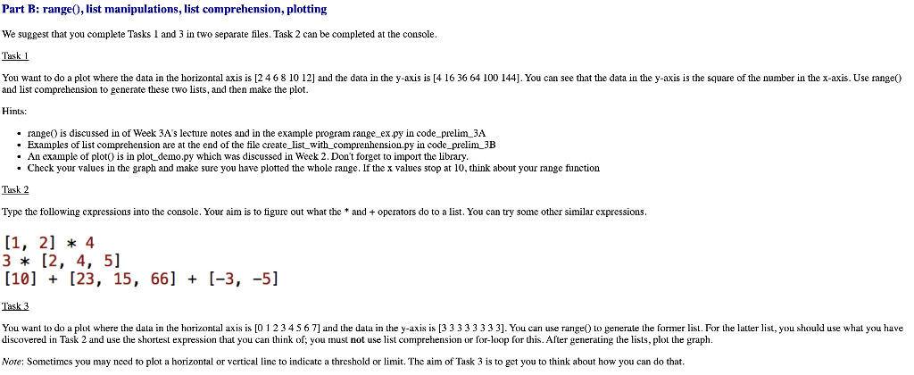 Solved Part B: range(), list manipulations, list | Chegg.com