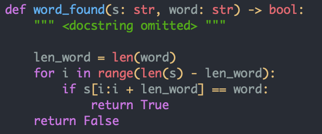 Solved language: python 3 def word_found(s: str, word: | Chegg.com