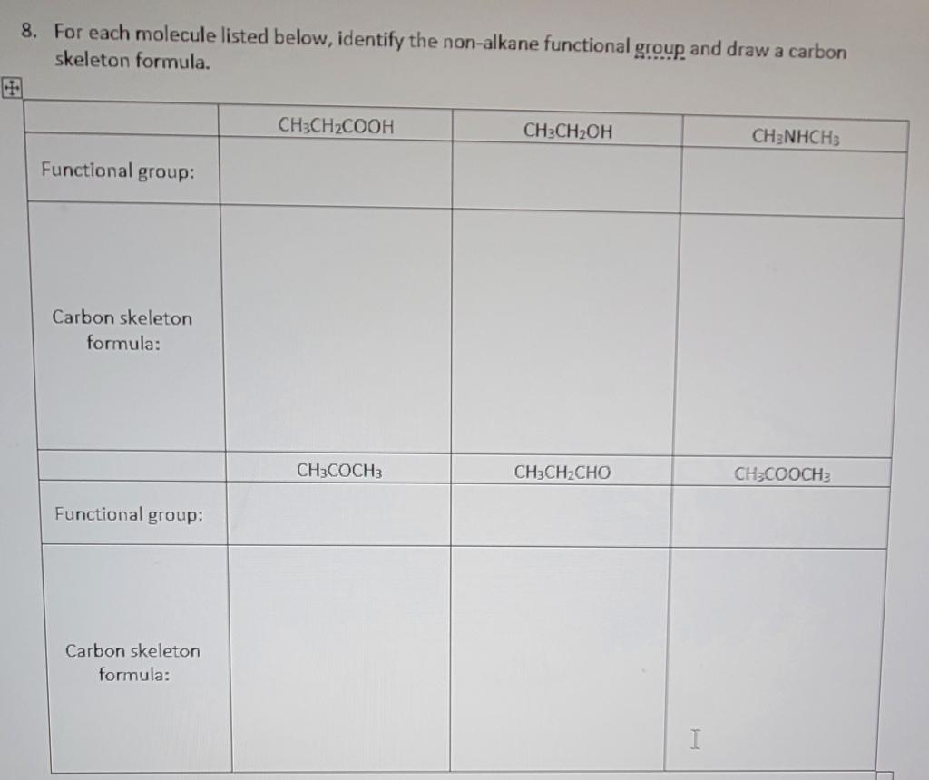 Solved 8. For each molecule listed below, identify the | Chegg.com