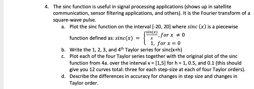 Solved The sinc function is useful in signal processing | Chegg.com