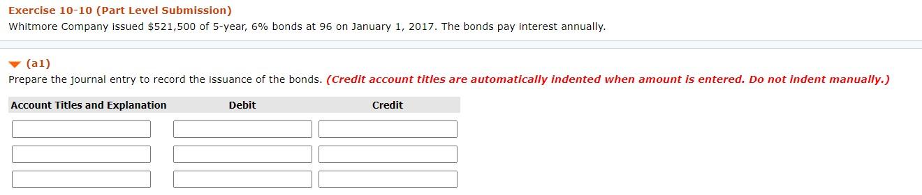 Solved Exercise 10-10 (Part Level Submission) Whitmore | Chegg.com