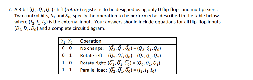Solved 7. A 3-bit (Q2, Q1,Qo) shift (rotate) register is to | Chegg.com