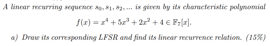 Solved A linear recurring sequence so, S1, S2, ... is given | Chegg.com