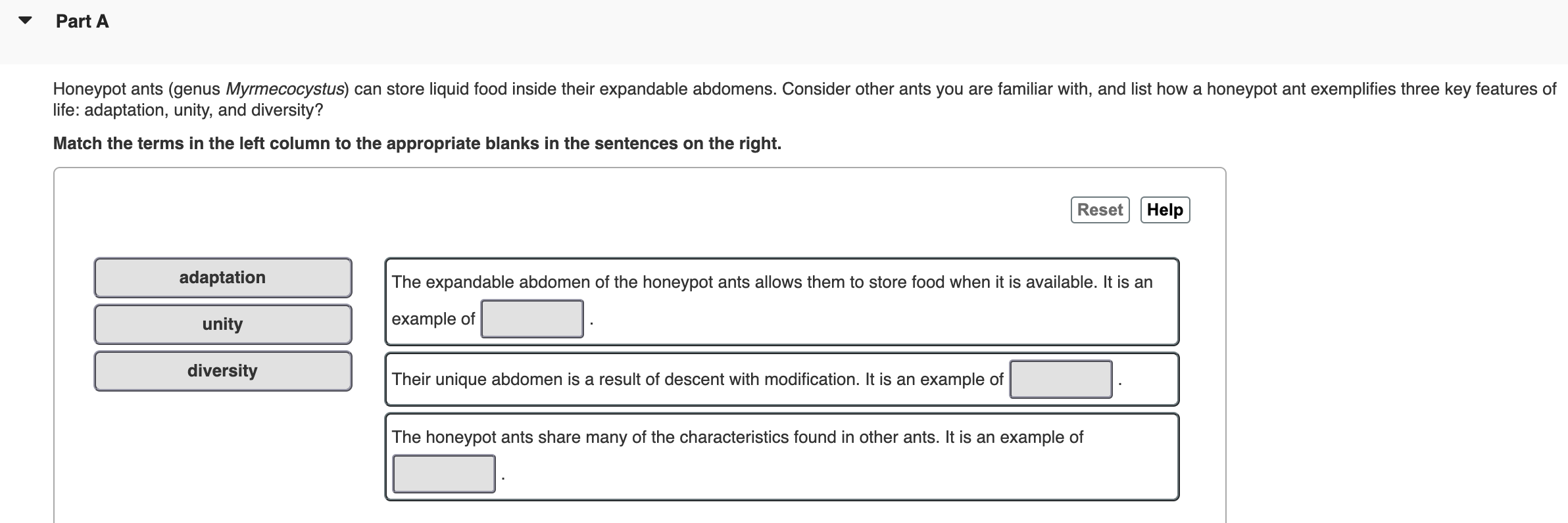 Solved Life Adaptation Unity And Diversity Match The