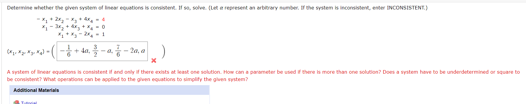 Solved Determine whether the given system of linear | Chegg.com