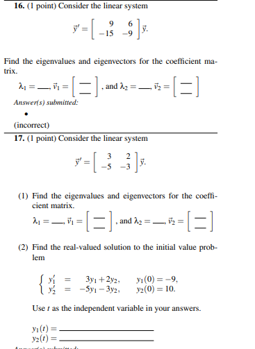 Solved 16. ( 1 point) Consider the linear system | Chegg.com