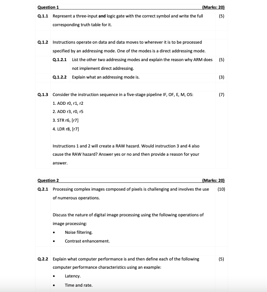 Solved Question 1 (Marks: 20) Q.1.1 Represent a three-input | Chegg.com