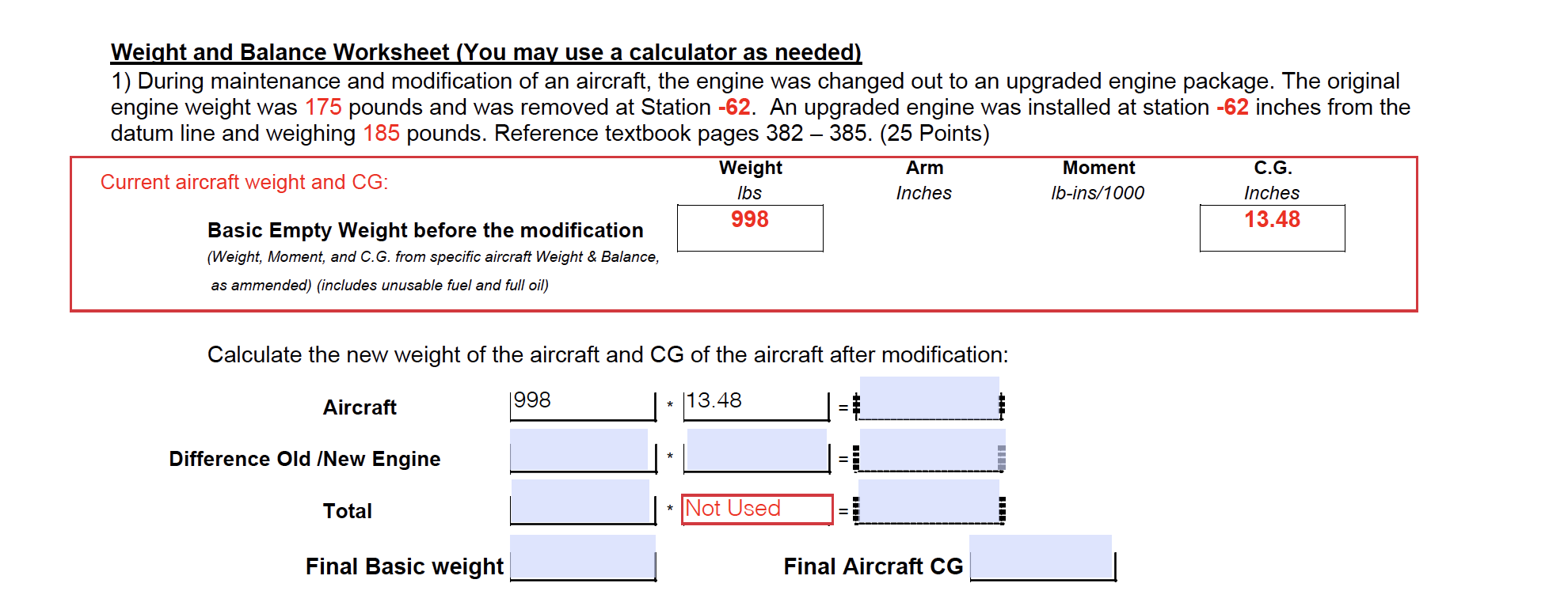 Solved Weight and Balance Worksheet (You may use a | Chegg.com