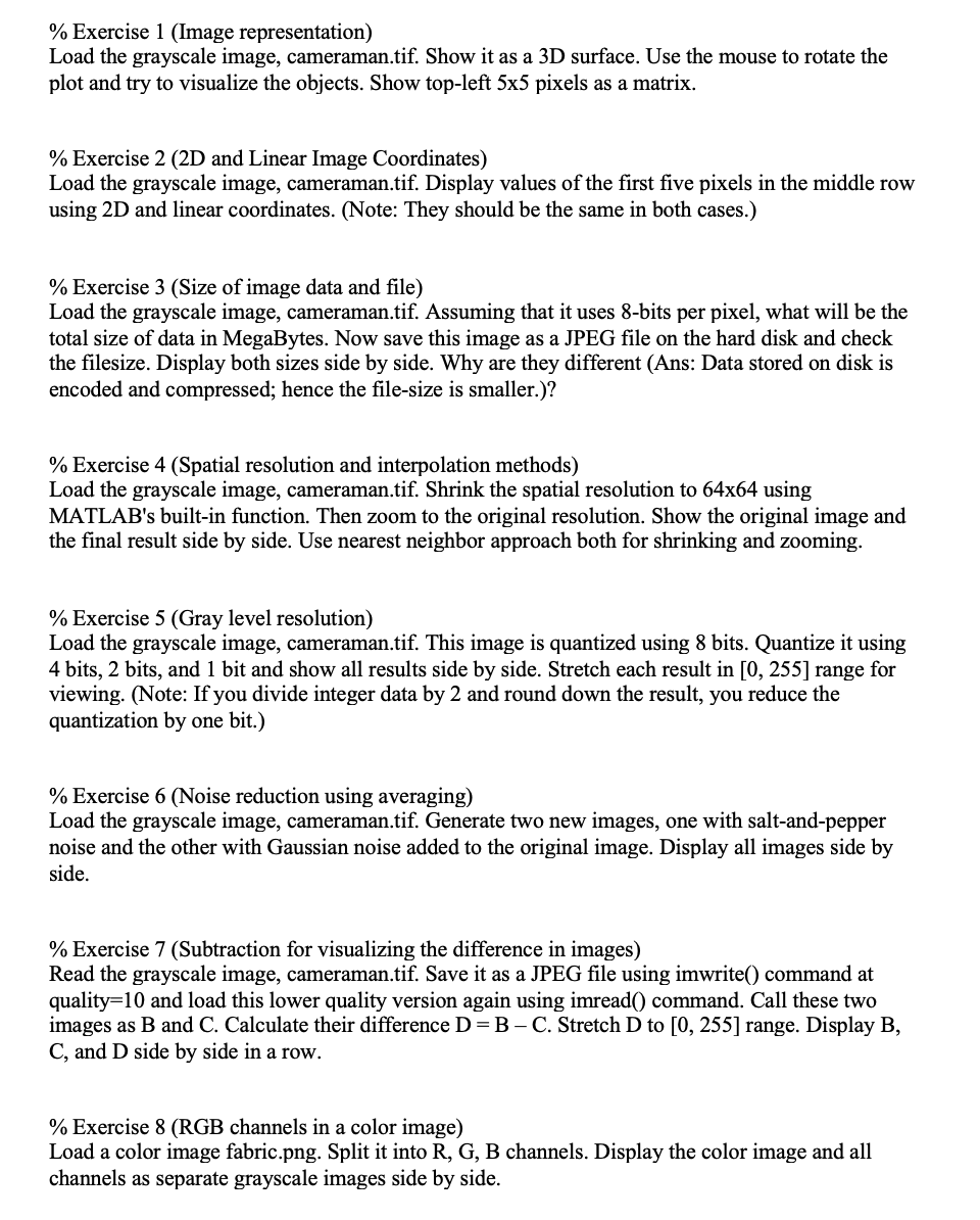 Solved % Exercise 1 (Image representation) Load the | Chegg.com