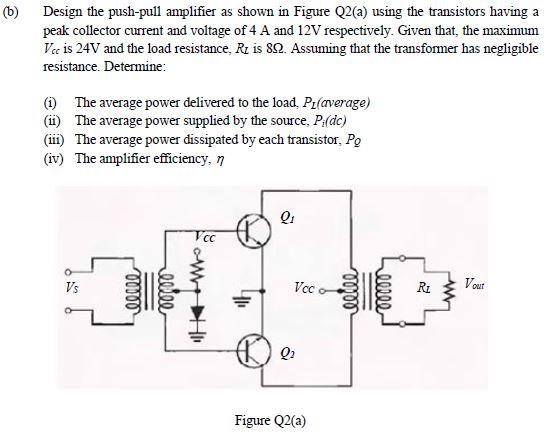 Solved (6) Design the push-pull amplifier as shown in Figure | Chegg.com