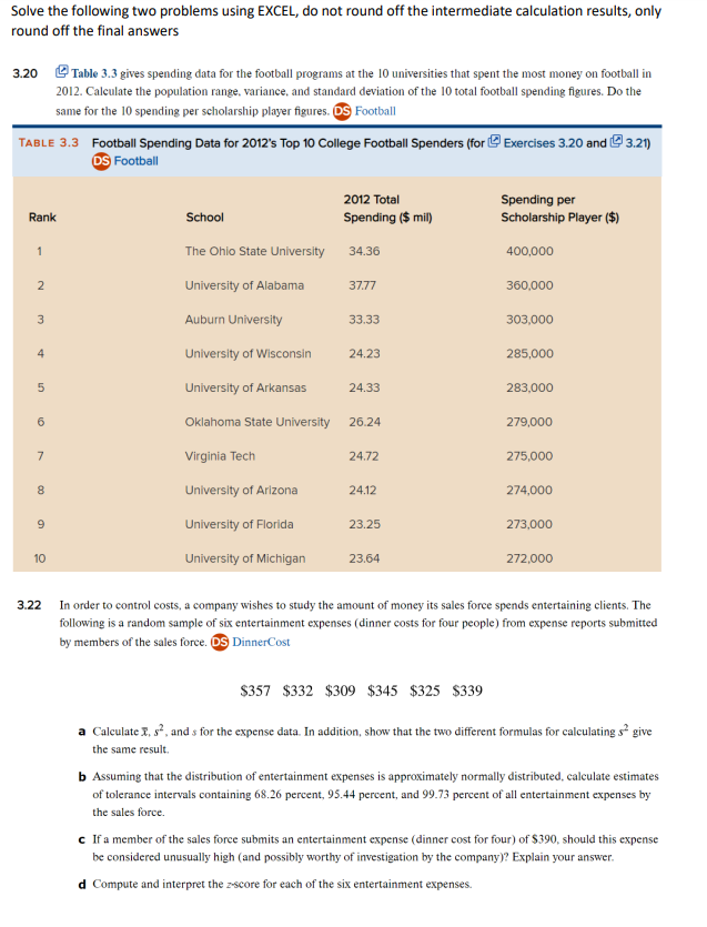 Solved Solve the following two problems using EXCEL, do not | Chegg.com