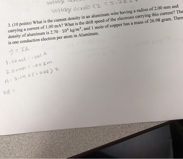Solved What is the current density in an aluminum wire | Chegg.com