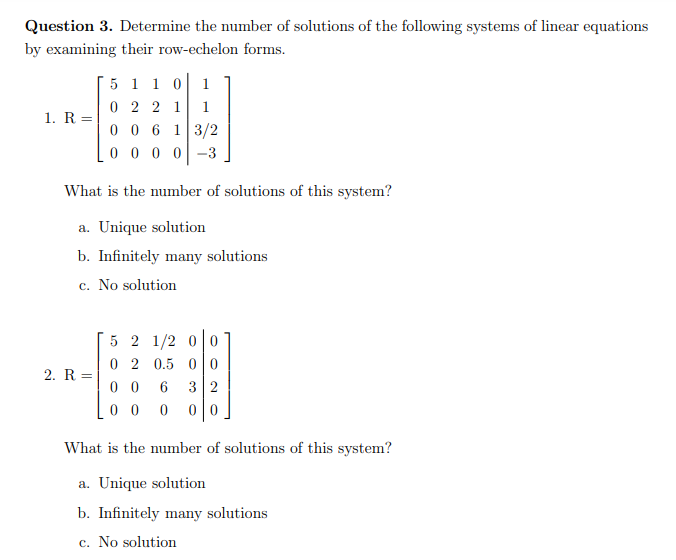 Solved Question 3. Determine the number of solutions of the | Chegg.com