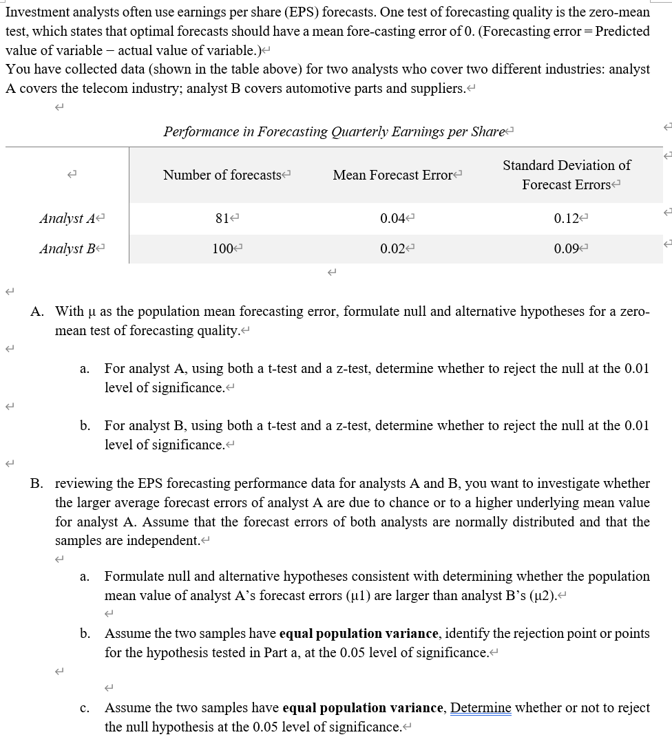 Solved Investment analysts often use earnings per share | Chegg.com