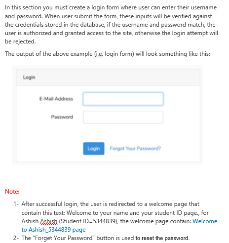Solved In this section you must create a login form where | Chegg.com