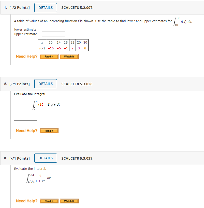 Solved 1. (-12 points] DETAILS SCALCET8 5.2.007. A table of | Chegg.com