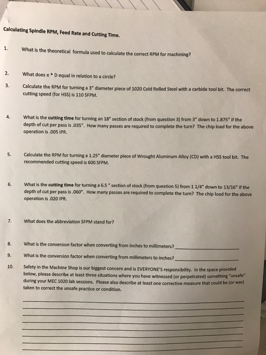 Solved Calculating spindle RPM, Feed Rate and cutting Time. | Chegg.com