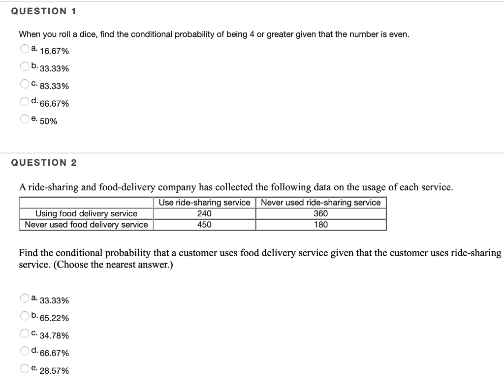 Solved When you roll a dice, find the conditional | Chegg.com