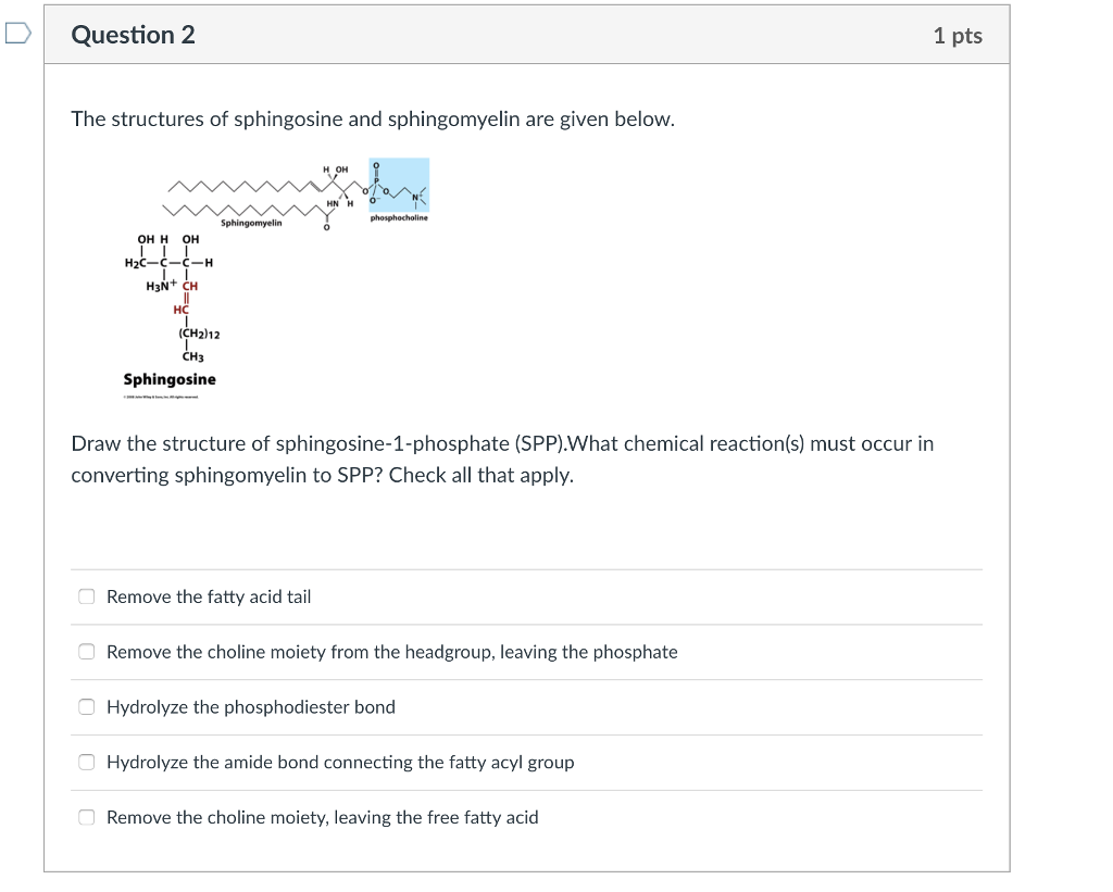 Solved Question 2 1 pts The structures of sphingosine and | Chegg.com