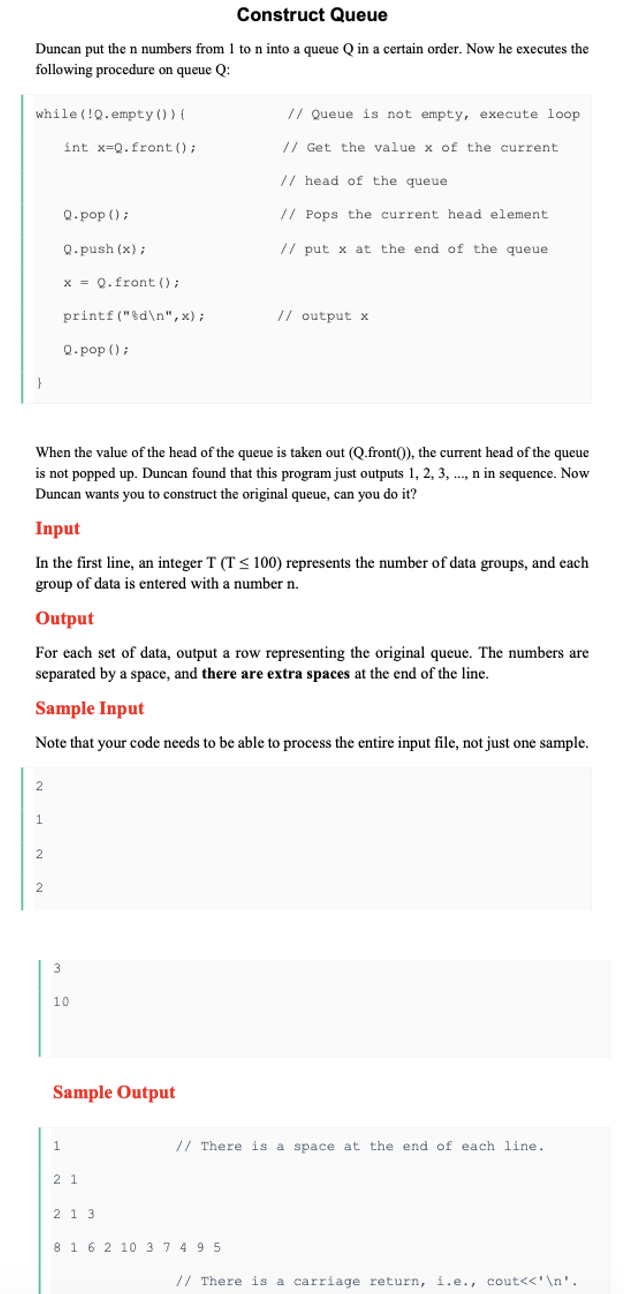 only can use C++ and no standard library of queue can | Chegg.com