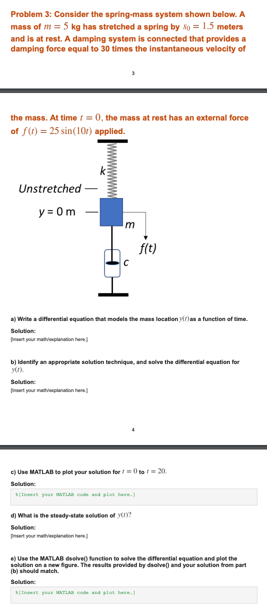 Solved Problem 3 Consider The Spring Mass System Shown