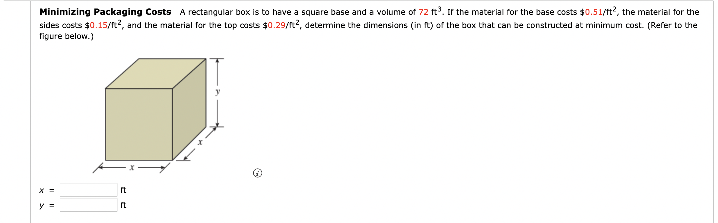 Solved Minimizing Packaging Costs A rectangular box is to | Chegg.com