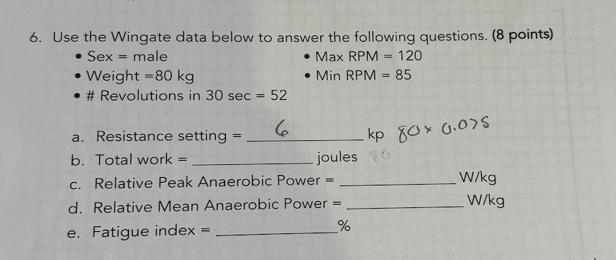 Solved Use the Wingate data below to answer the following | Chegg.com