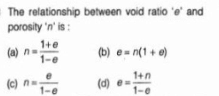 Solved The relationship between void ratio 'e' and porosity | Chegg.com