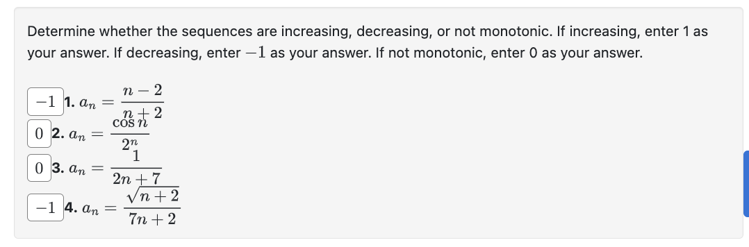 Solved Determine whether the sequences are increasing, | Chegg.com