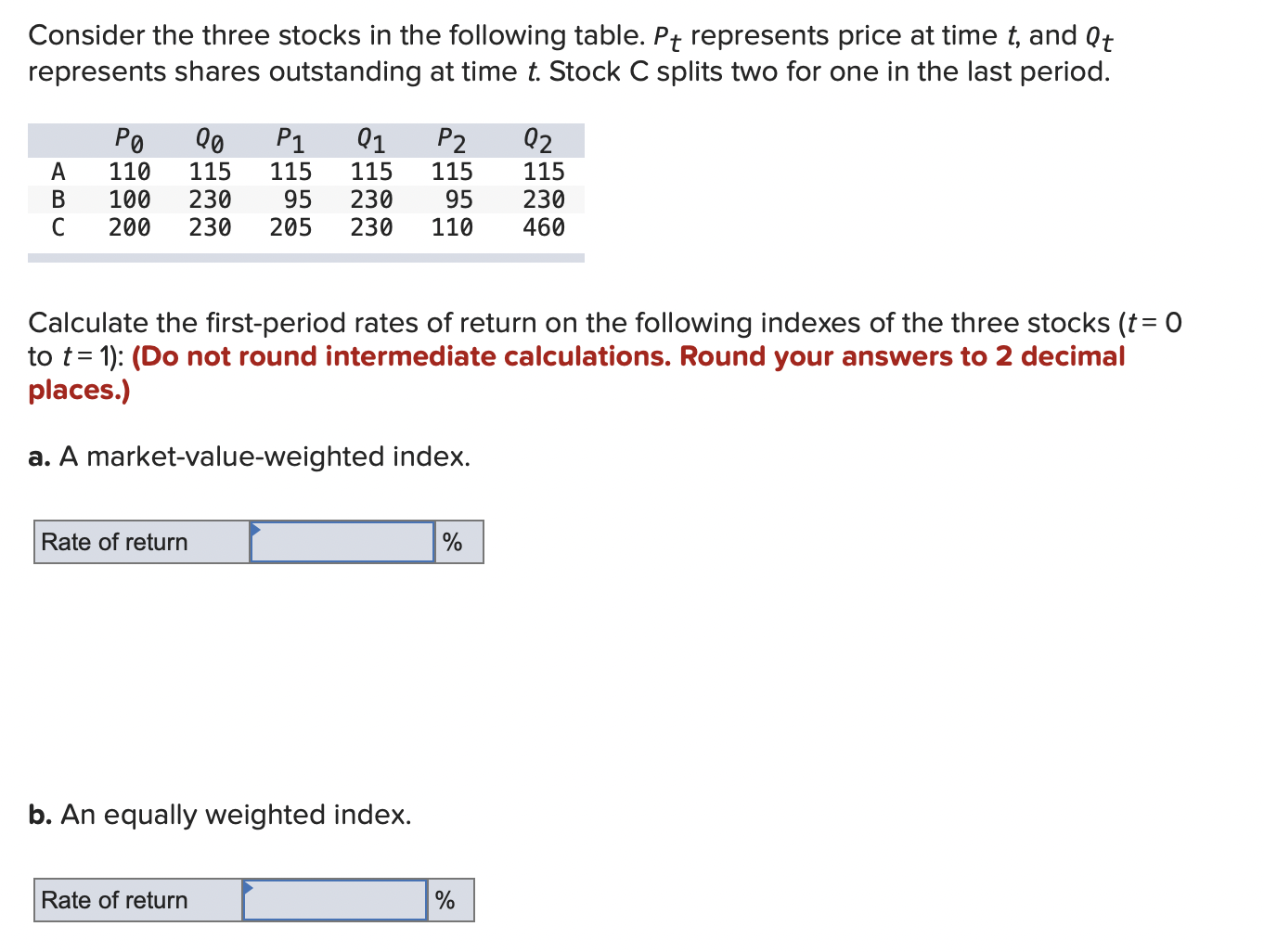 Solved Consider the three stocks in the following table. Pt | Chegg.com