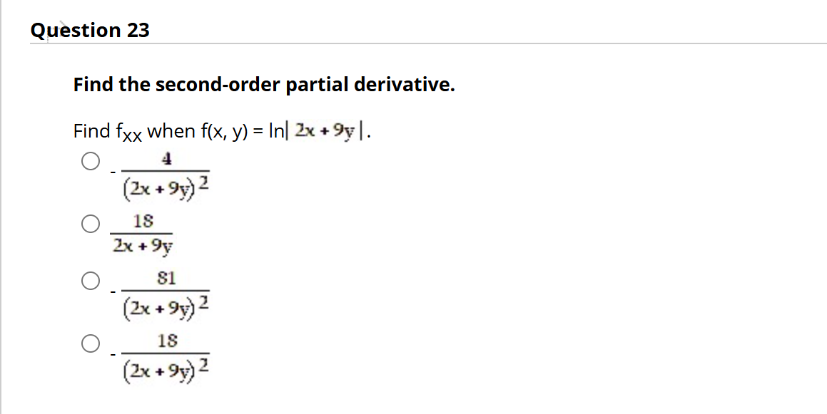 Solved Question 23Find the second-order partial | Chegg.com