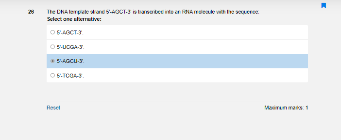 Solved The DNA template strand 5'-AGCT-3' is transcribed | Chegg.com