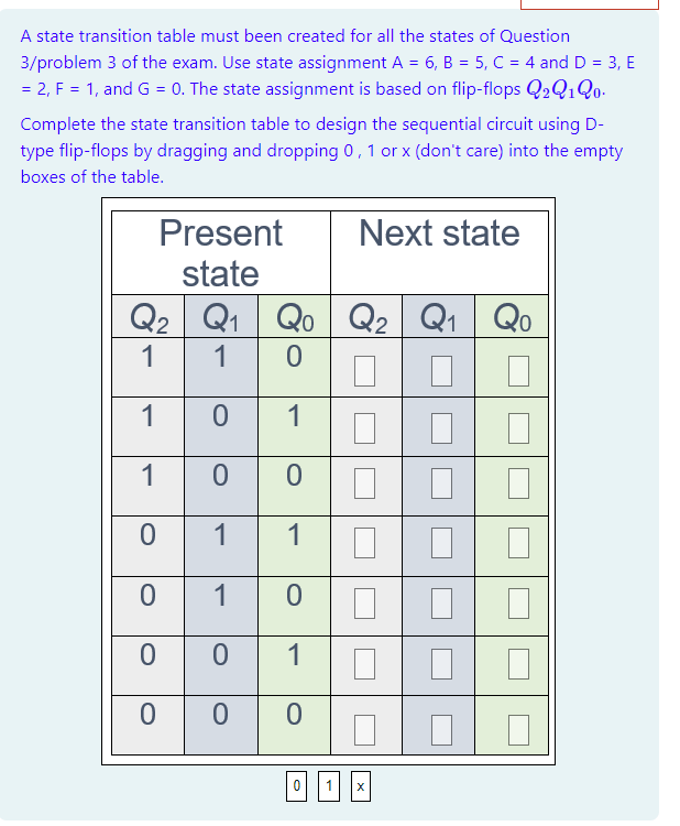Solved A state transition table must been created for all | Chegg.com