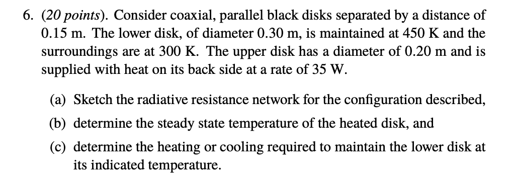 Solved Consider coaxial, parallel black disks separated by a | Chegg.com