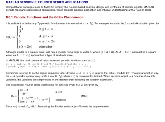 Part I Read "Matlab Session 6: M6.1 Periodic | Chegg.com