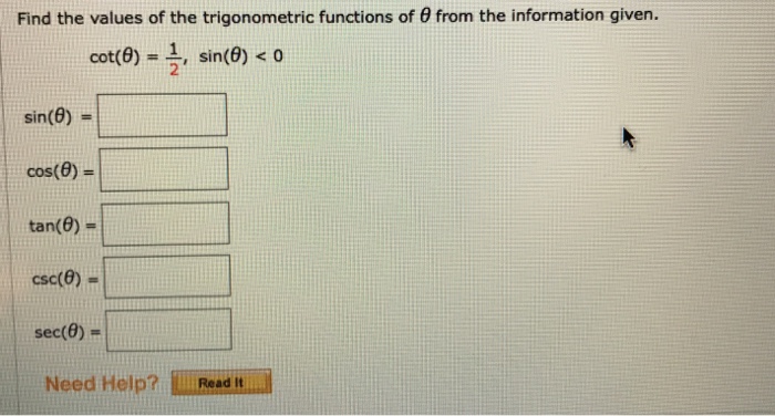 Solved Find the values of the trigonometric functions of | Chegg.com