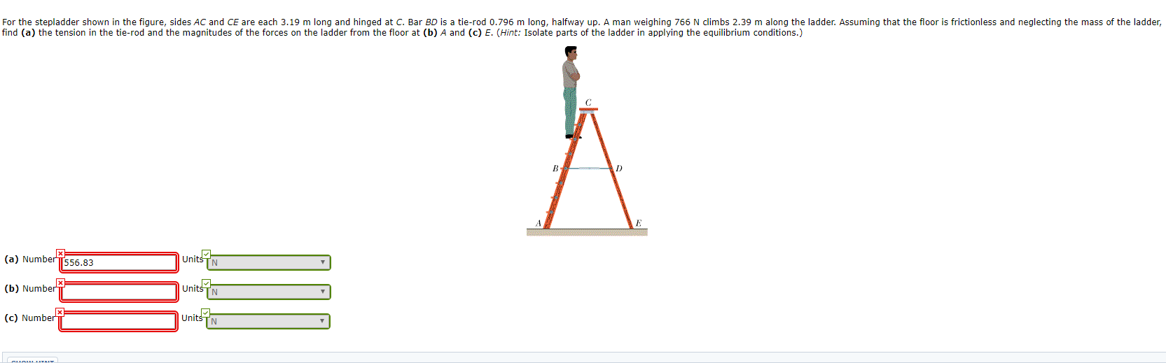 Solved For the stepladder shown in the figure, sides AC and | Chegg.com