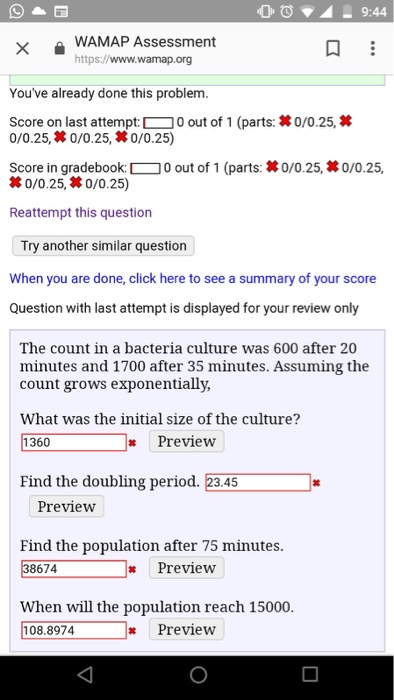 Solved OO9:44 WAMAP Assessment https://www.wamap.org You've | Chegg.com