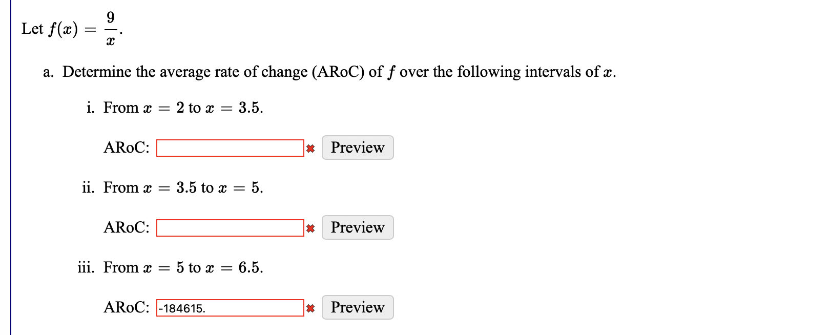 Solved f(x)=x9 a. Determine the average rate of change | Chegg.com