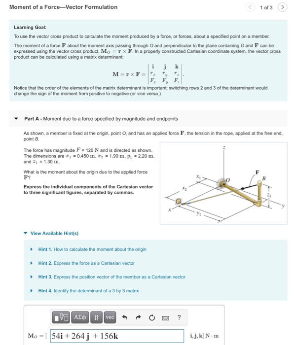 Solved Moment of a Force-Vector Formulation 1 of 3 Learning | Chegg.com