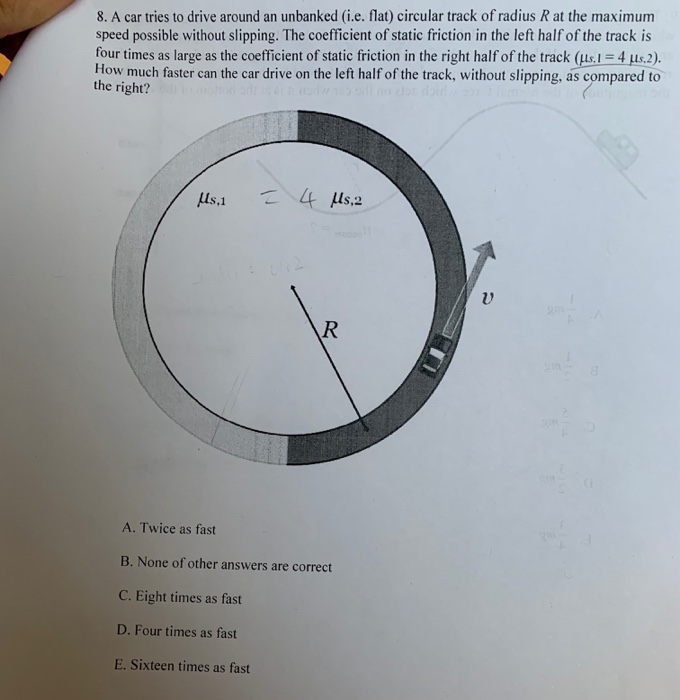 Solved 8. A car tries to drive around an unbanked (i.e. | Chegg.com